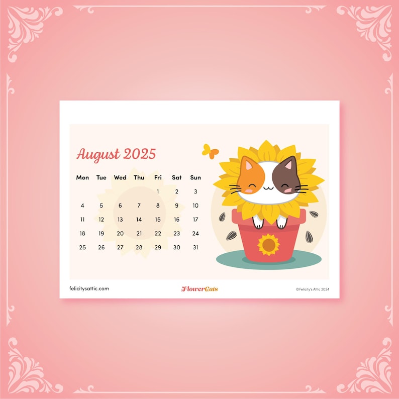 2026 Desktop Calendar, Cute Cats & Flowers, A6 Spiral Bound - Etsy