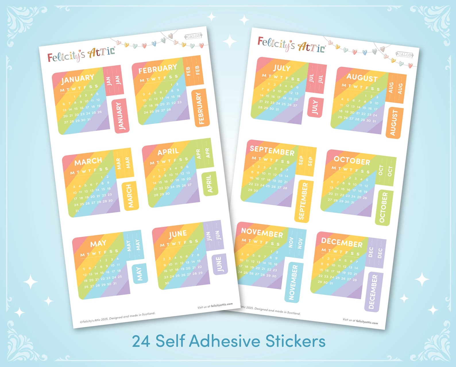 2026 Calendar Monthly Tab Stickers: 24 Rainbow Journal Planner Dividers ...