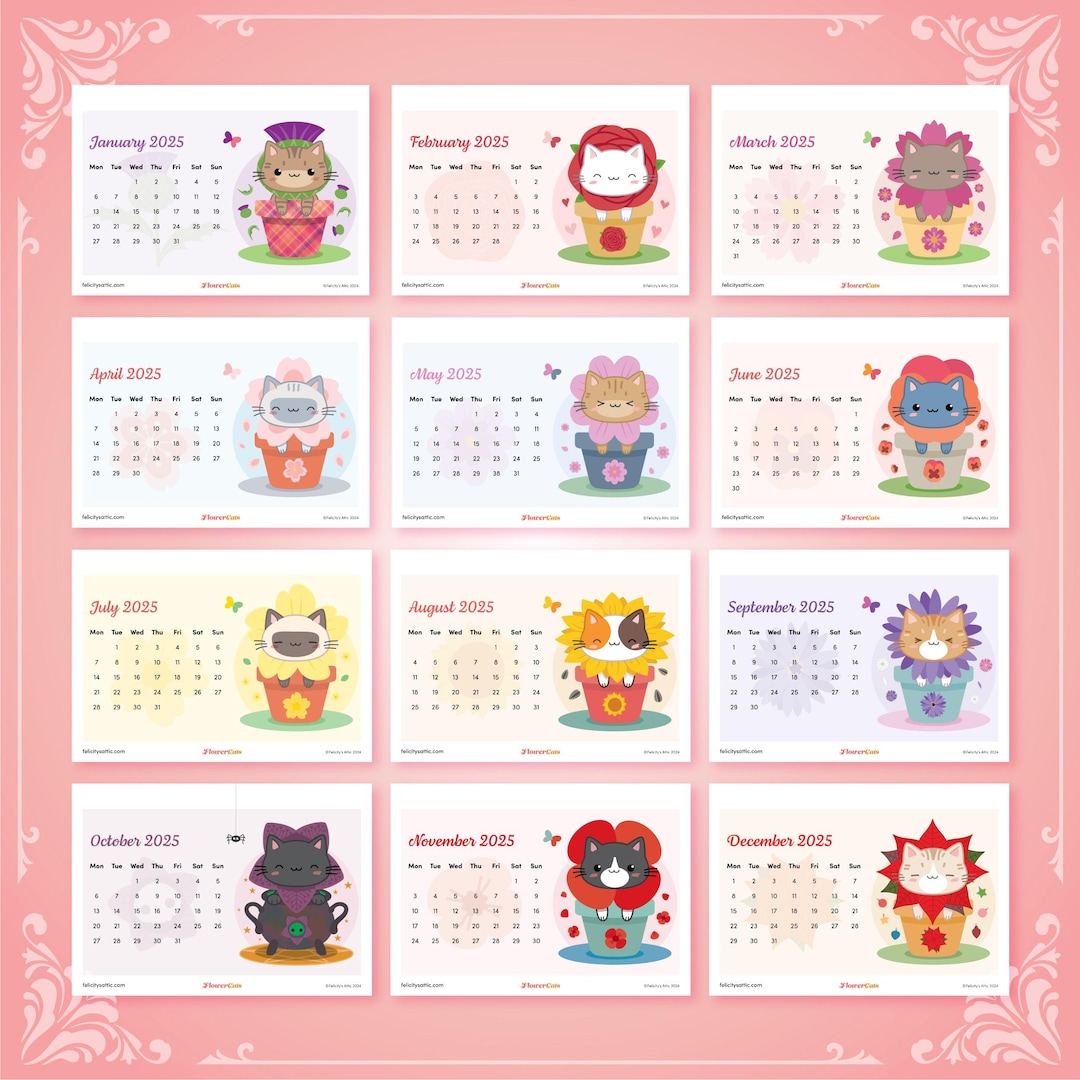 2026 Desktop Calendar, Cute Cats & Flowers, A6 Spiral Bound - Etsy