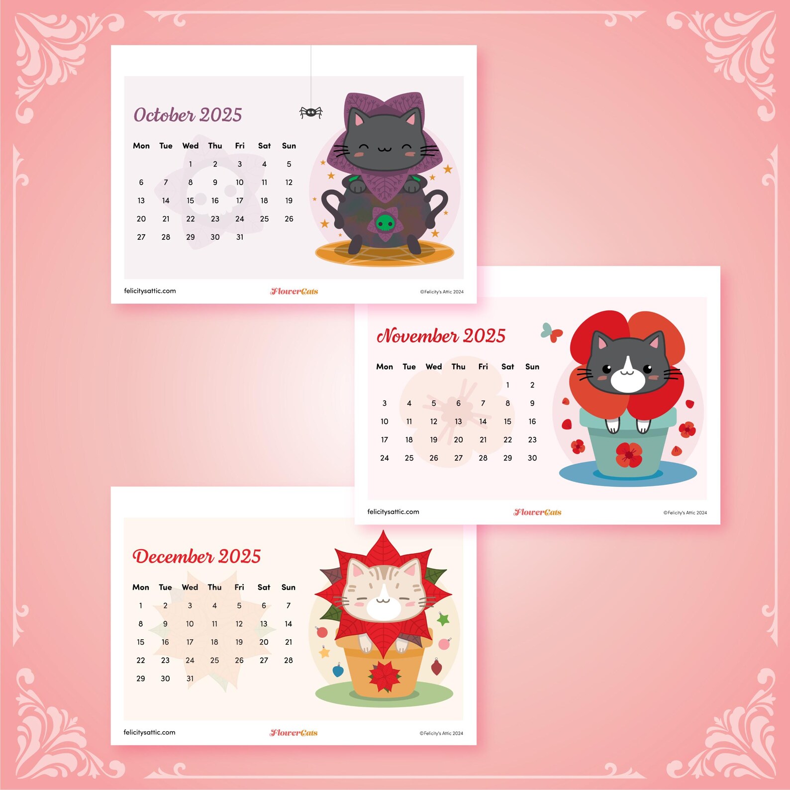 2026 Desktop Calendar, Cute Cats & Flowers, A6 Spiral Bound - Etsy