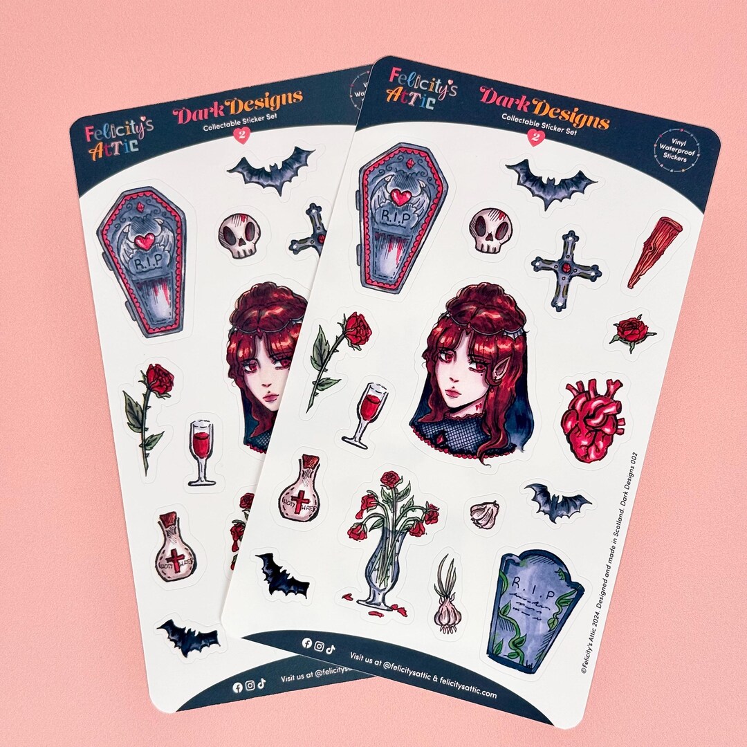 Sticker Sheet Dark Designs Vampires Dracula Handmade Hand Drawn ...