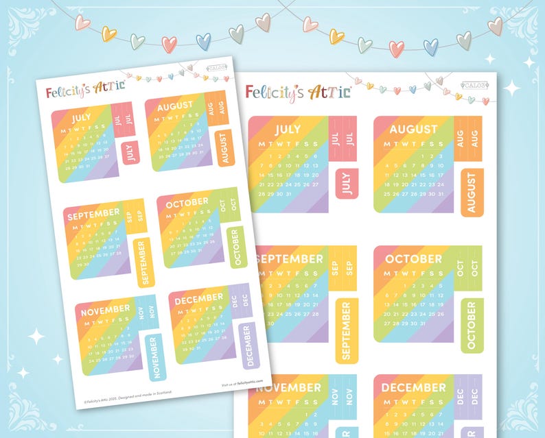 2026 Calendar Monthly Tab Stickers: 24 Rainbow Journal Planner Dividers ...