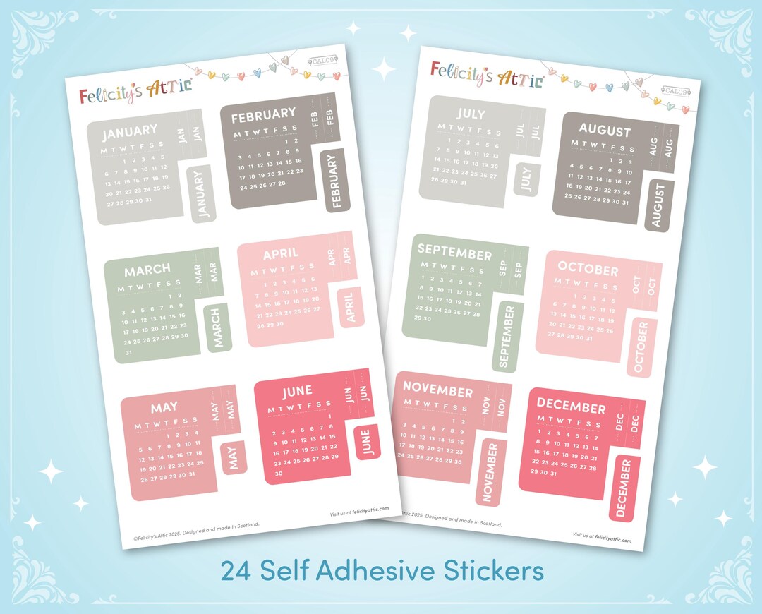 2026 Calendar Monthly Tab Stickers: Pastel Colours, Year Planner ...