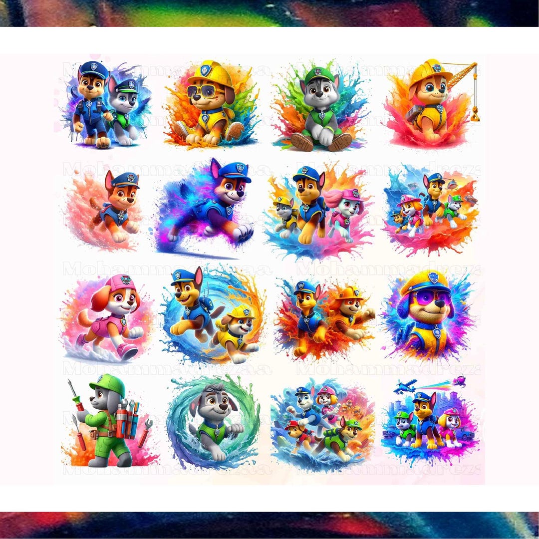 20 Cartoon Character Movie Splash and Watercolor PNG Bundle, Dog ...