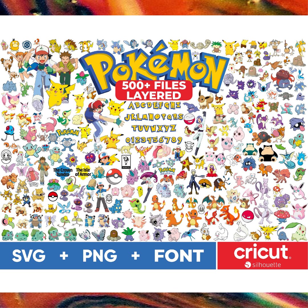 Pokemon SVG Bundle, Pokemon Font Svg, Pikachu Svg Files for Cricut and ...