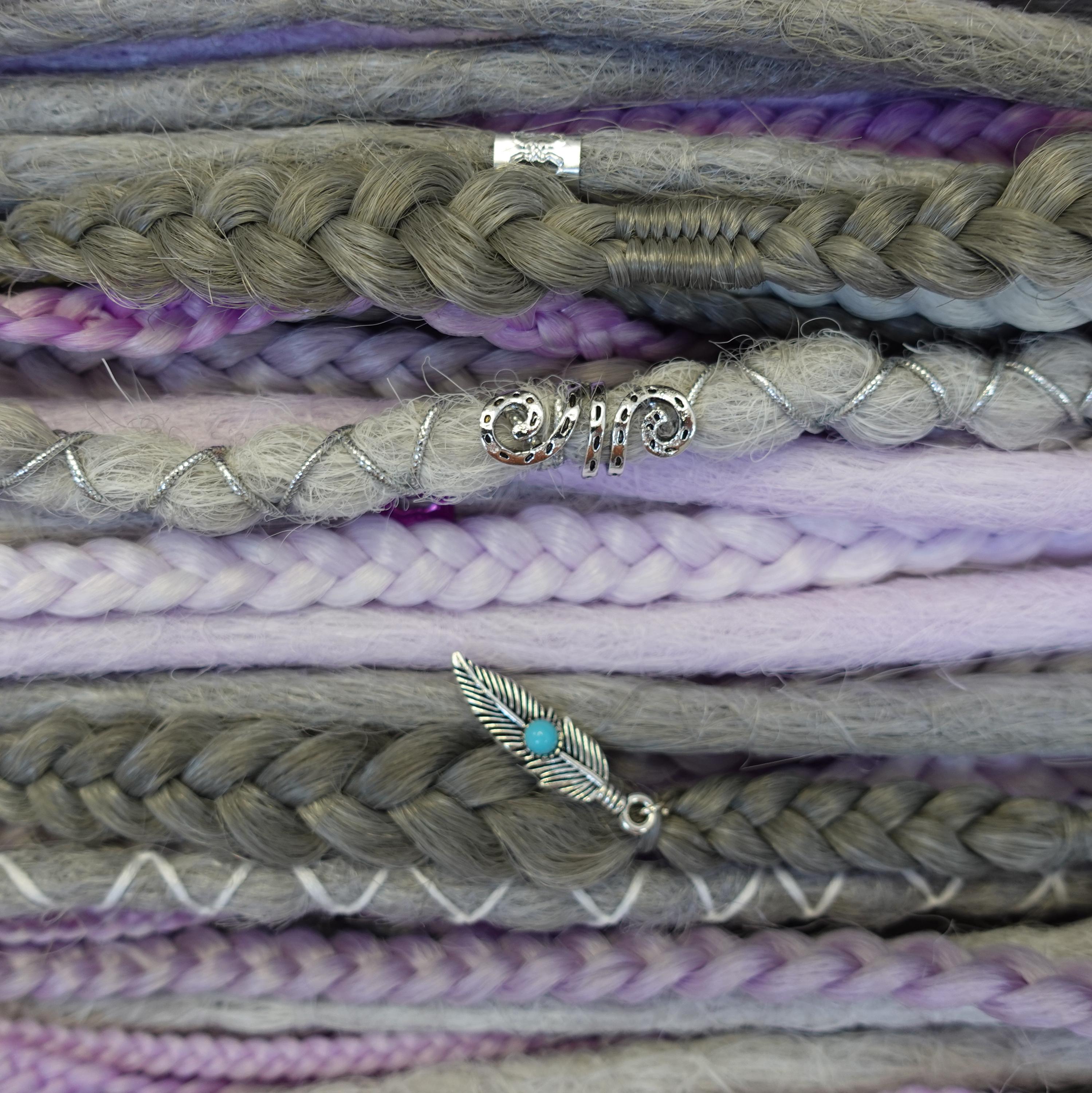 Custom Lavender & Pastel Grey Synthetic Dreadlock Extensions Double or ...