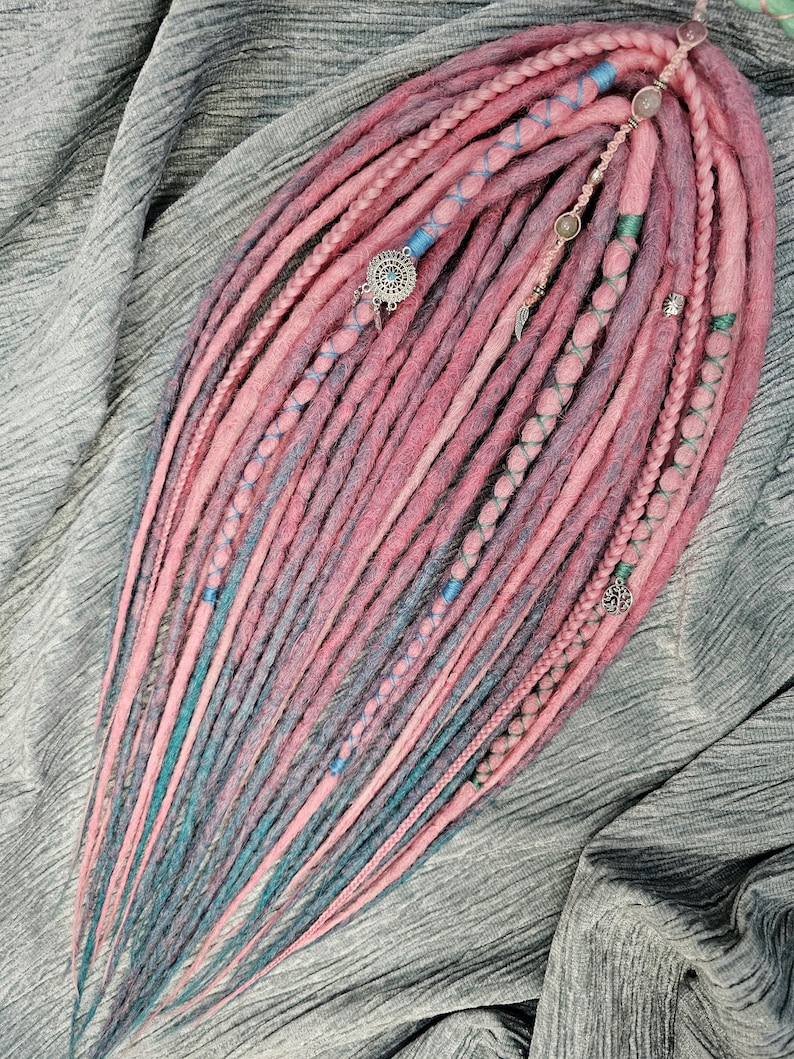 Boho Pink Dreads With Blue Tips - Custom Synthetic Dreadlocks Hair ...
