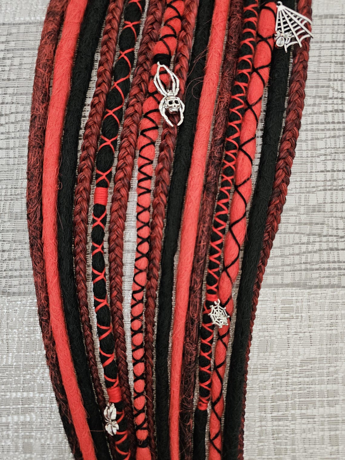 Black and Red Dreads on Hairband, Halloween Dreads, Synthetic Dreads ...