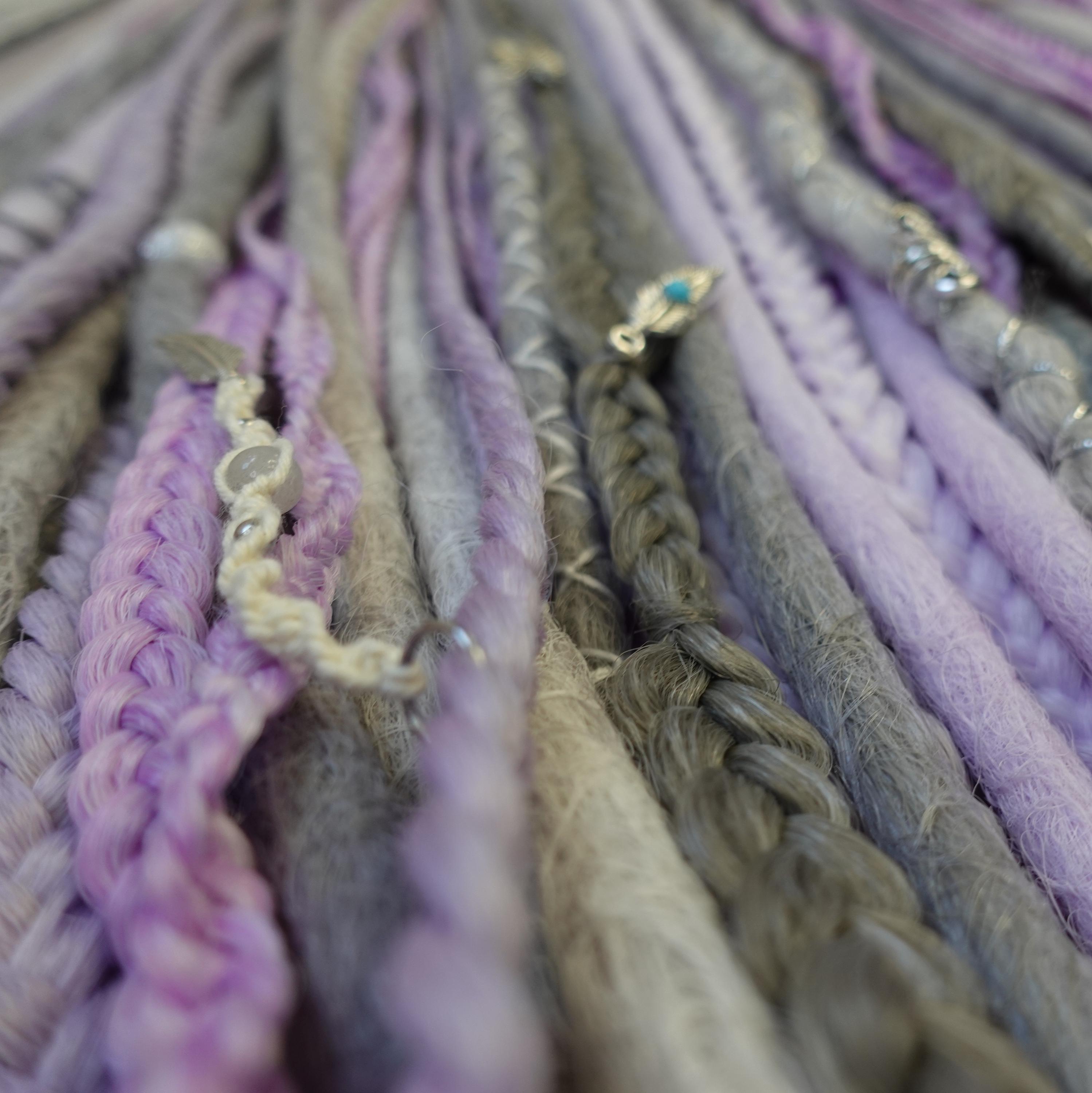 Custom Lavender & Pastel Grey Synthetic Dreadlock Extensions Double or ...
