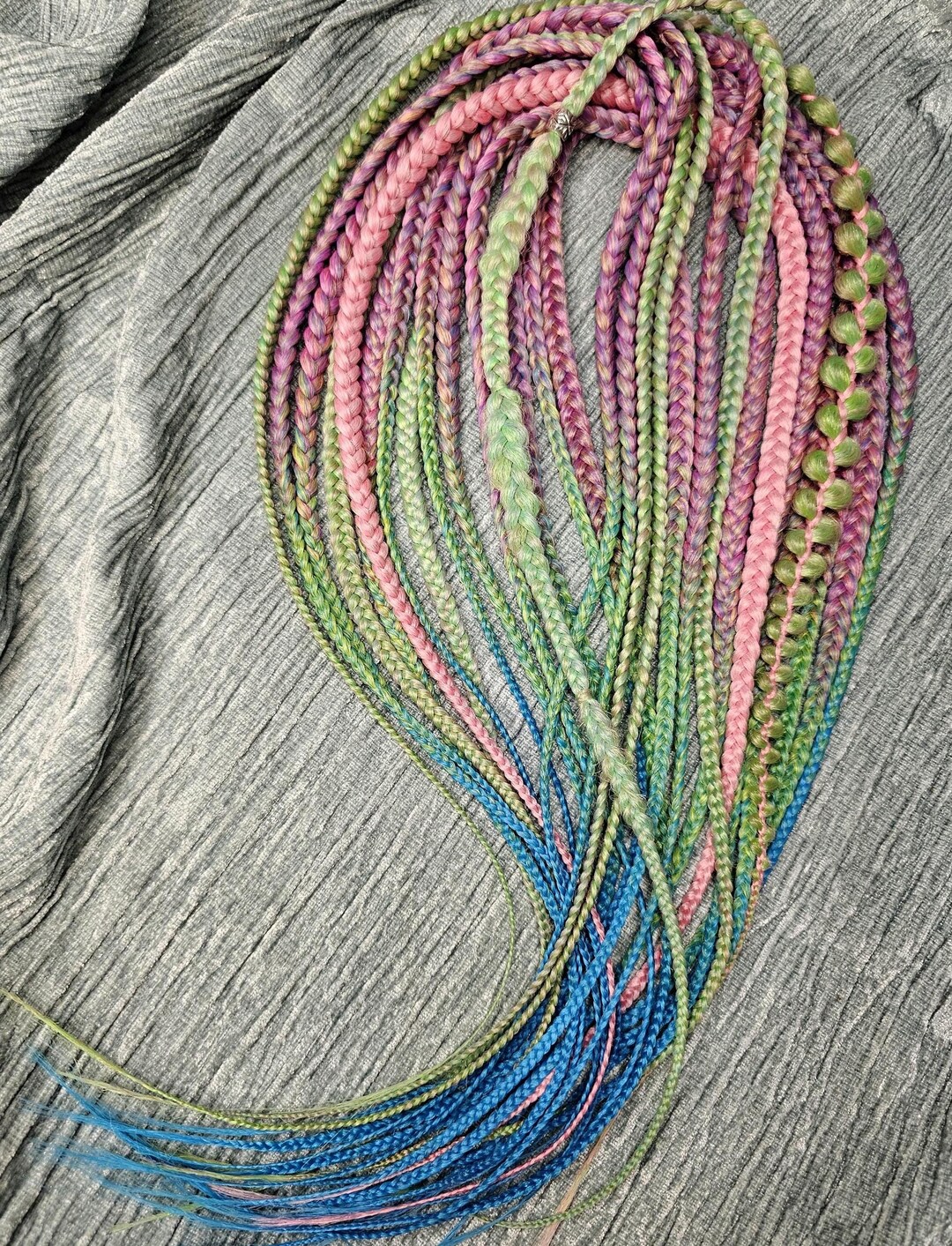 Boho Braids -colorful Rainbow Braids, Pink Hair Extensions With Green ...