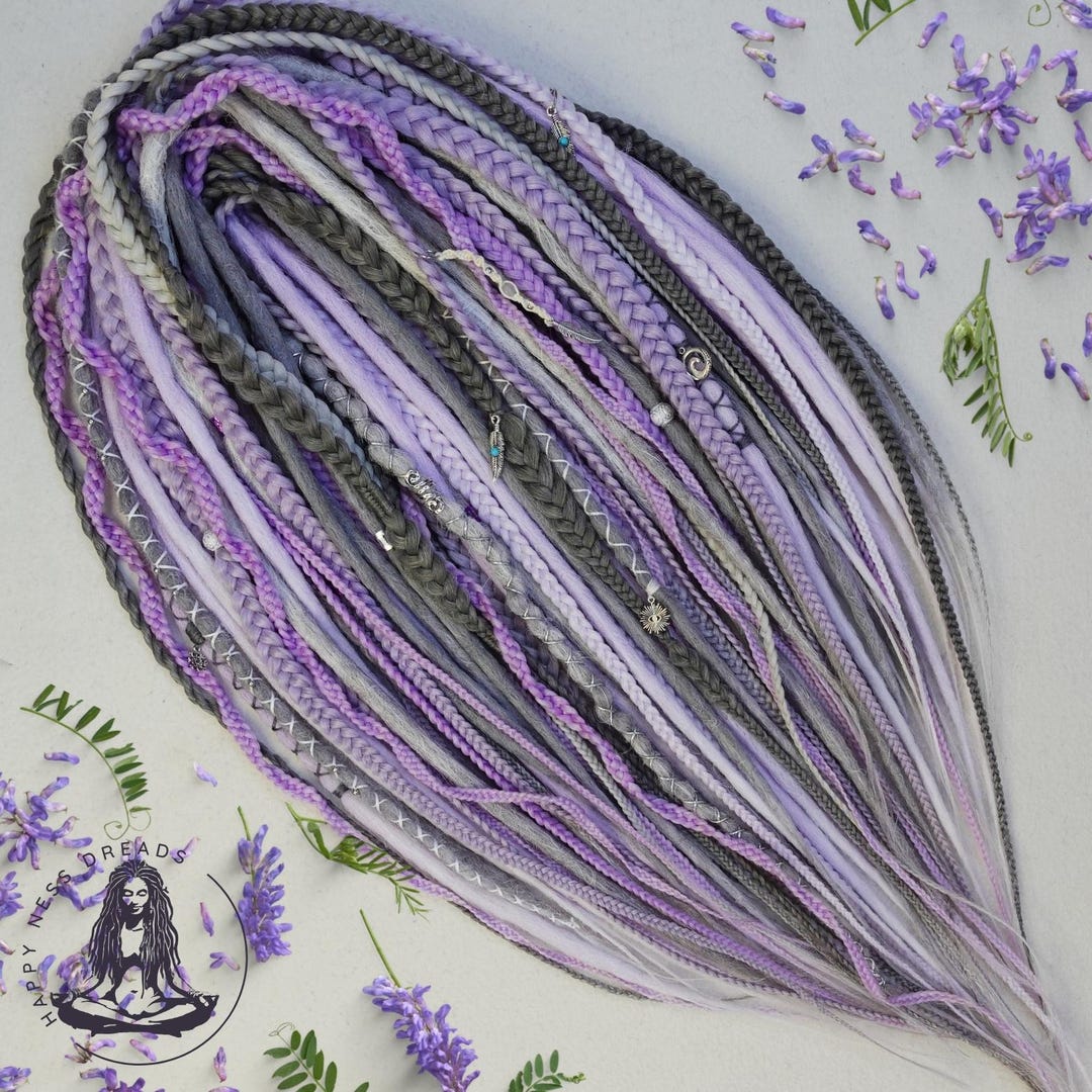 Custom Lavender & Pastel Grey Synthetic Dreadlock Extensions - Double ...