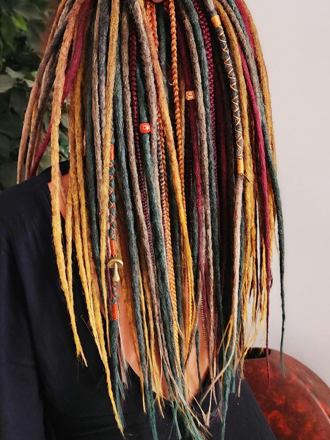 Autumn Mix Crochet Dreadlock Extensions Set - Yellow, Green, Burgundy ...