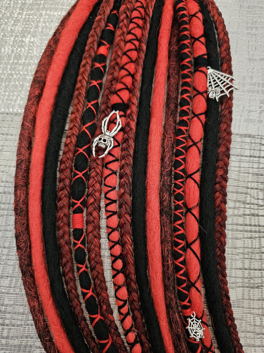 Black and Red Dreads on Hairband, Halloween Dreads, Synthetic Dreads ...