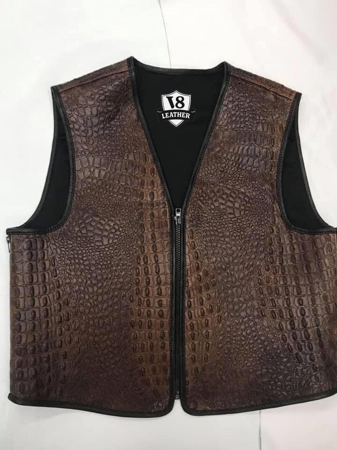 Men's Crocodile Leather Vest Distressed Brown Vest, Motorcycle Vest ...