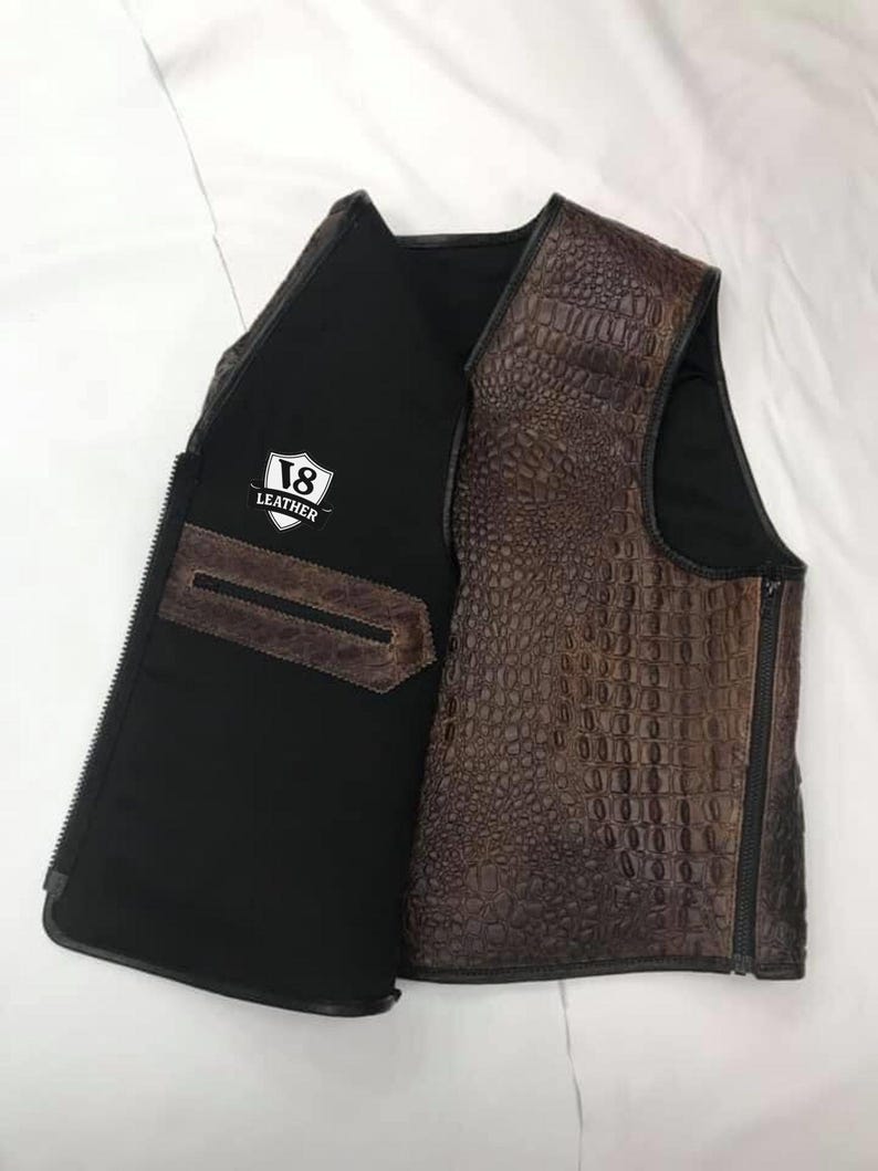 Men's Crocodile Leather Vest Distressed Brown Vest, Motorcycle Vest ...