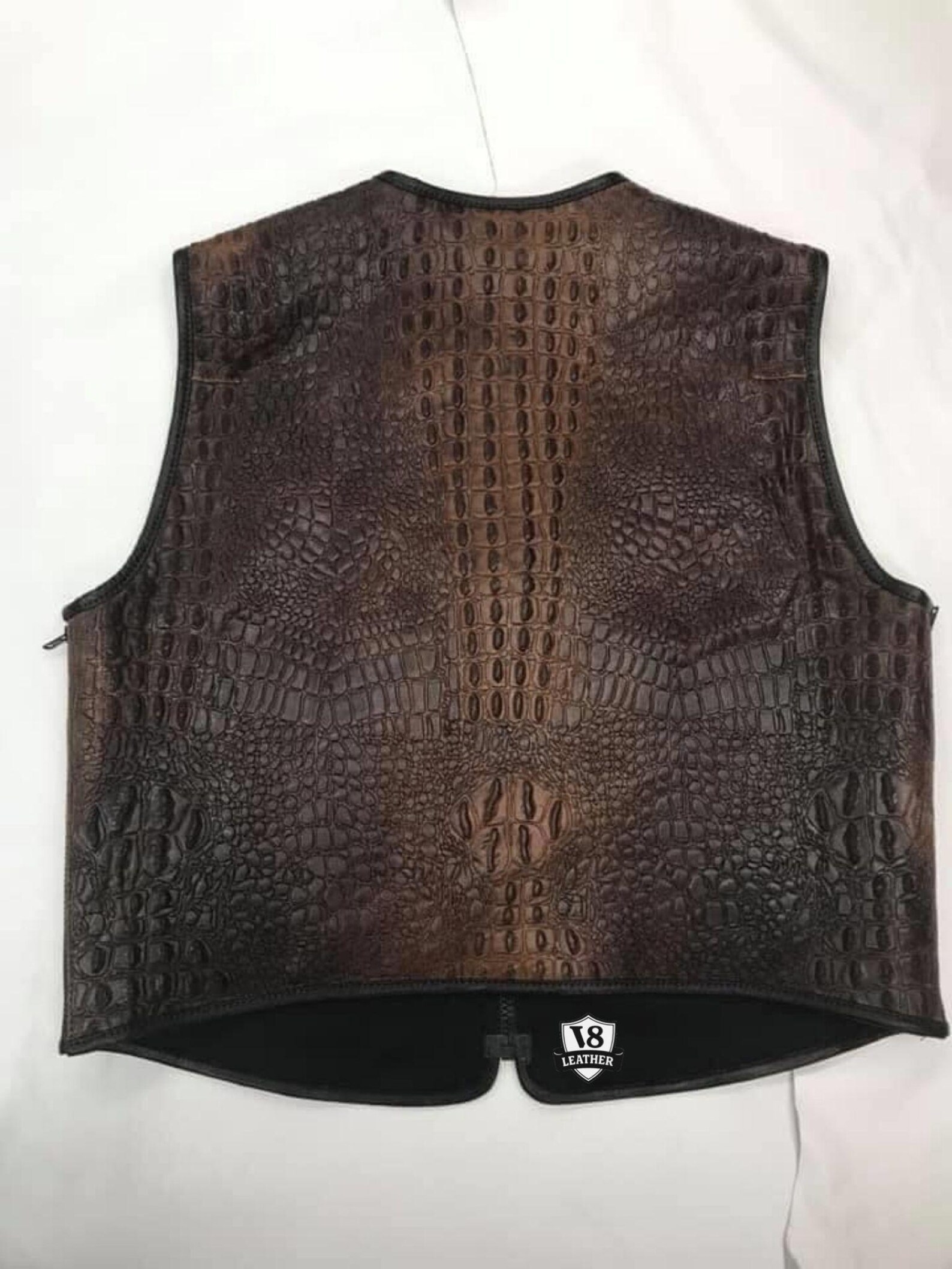Men's Crocodile Leather Vest Distressed Brown Vest, Motorcycle Vest ...