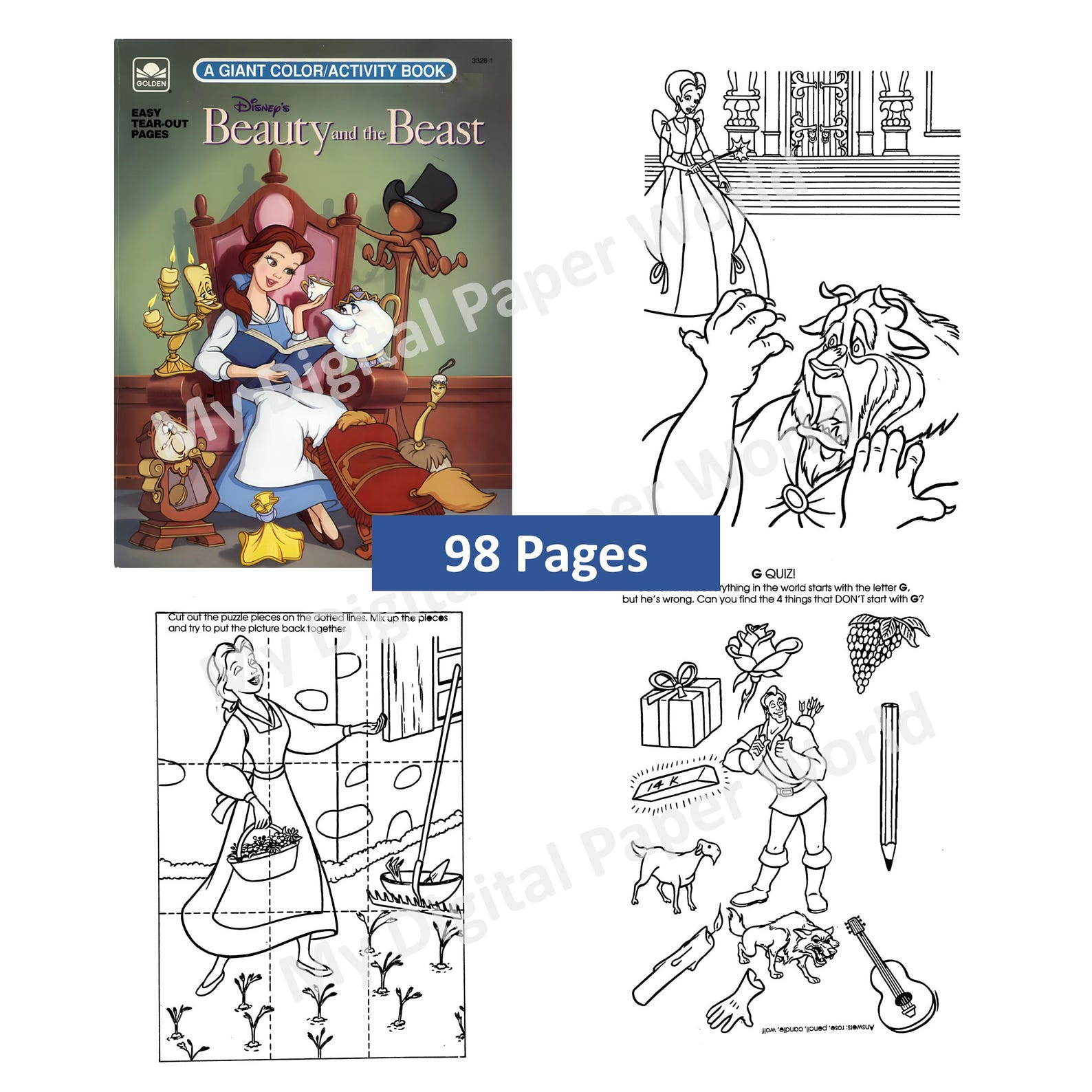 The Beauty and the Beast Coloring Book, Vintage Color Activity Book ...
