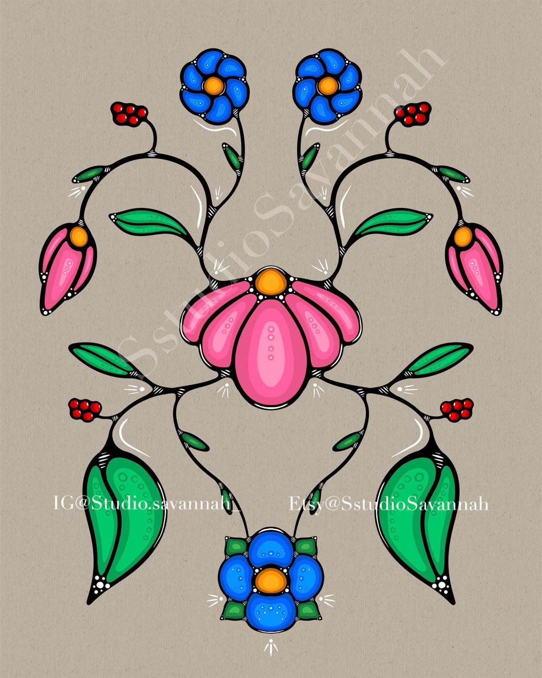 Ojibwe Floral Wall Art | Pink Floral | DIGITAL DOWNLOAD | Printable ...
