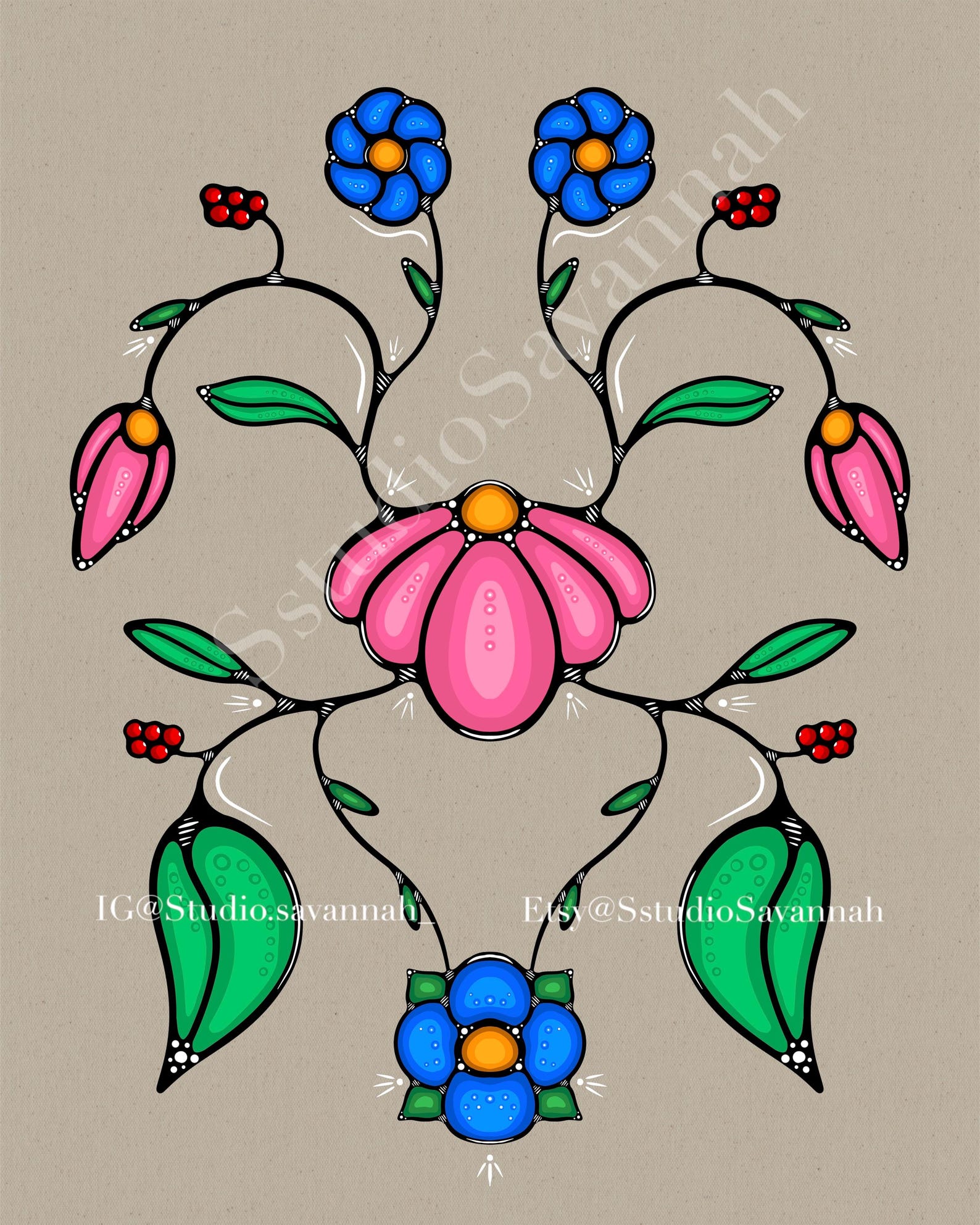 Ojibwe Floral Wall Art | Pink Floral | DIGITAL DOWNLOAD | Printable ...