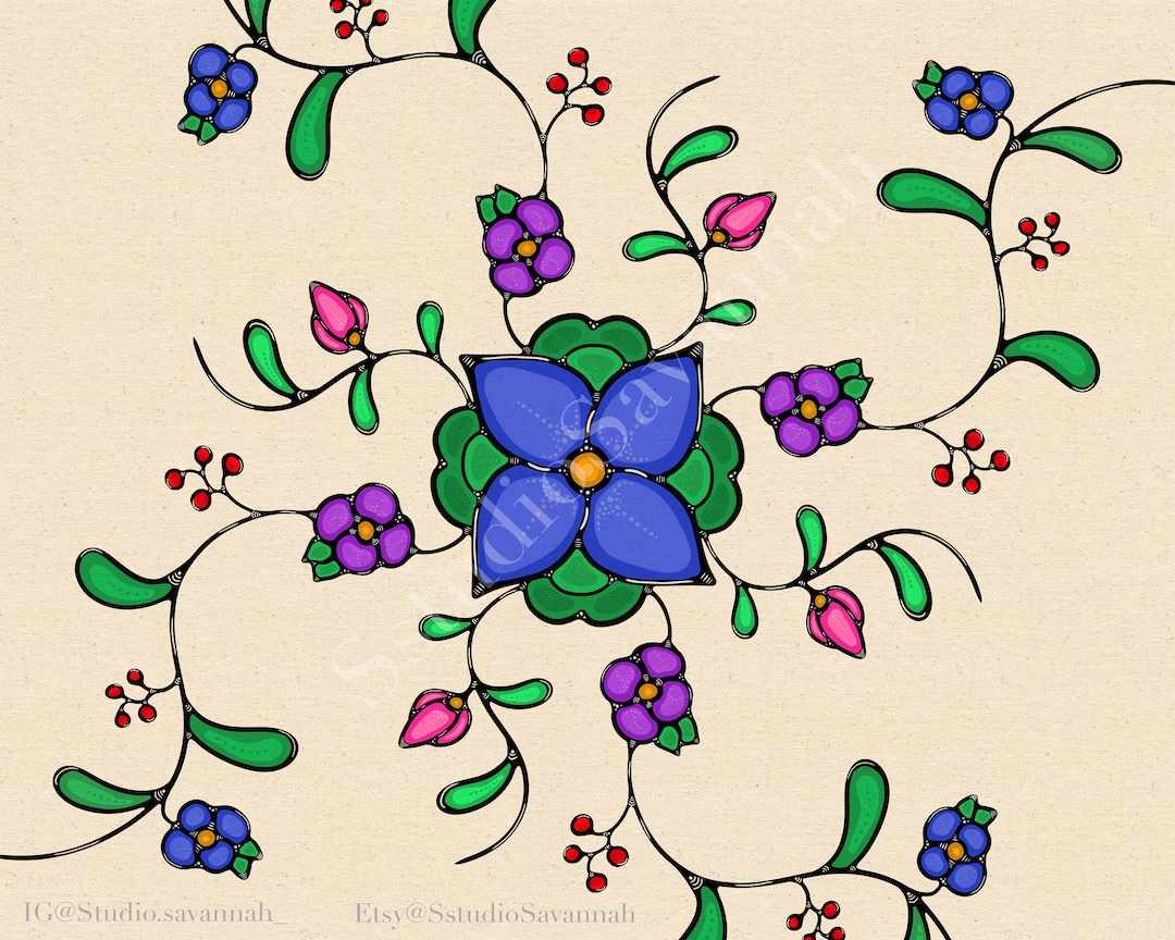 Blue Indigenous Floral Wall Art | Flowers | DIGITAL DOWNLOAD ...
