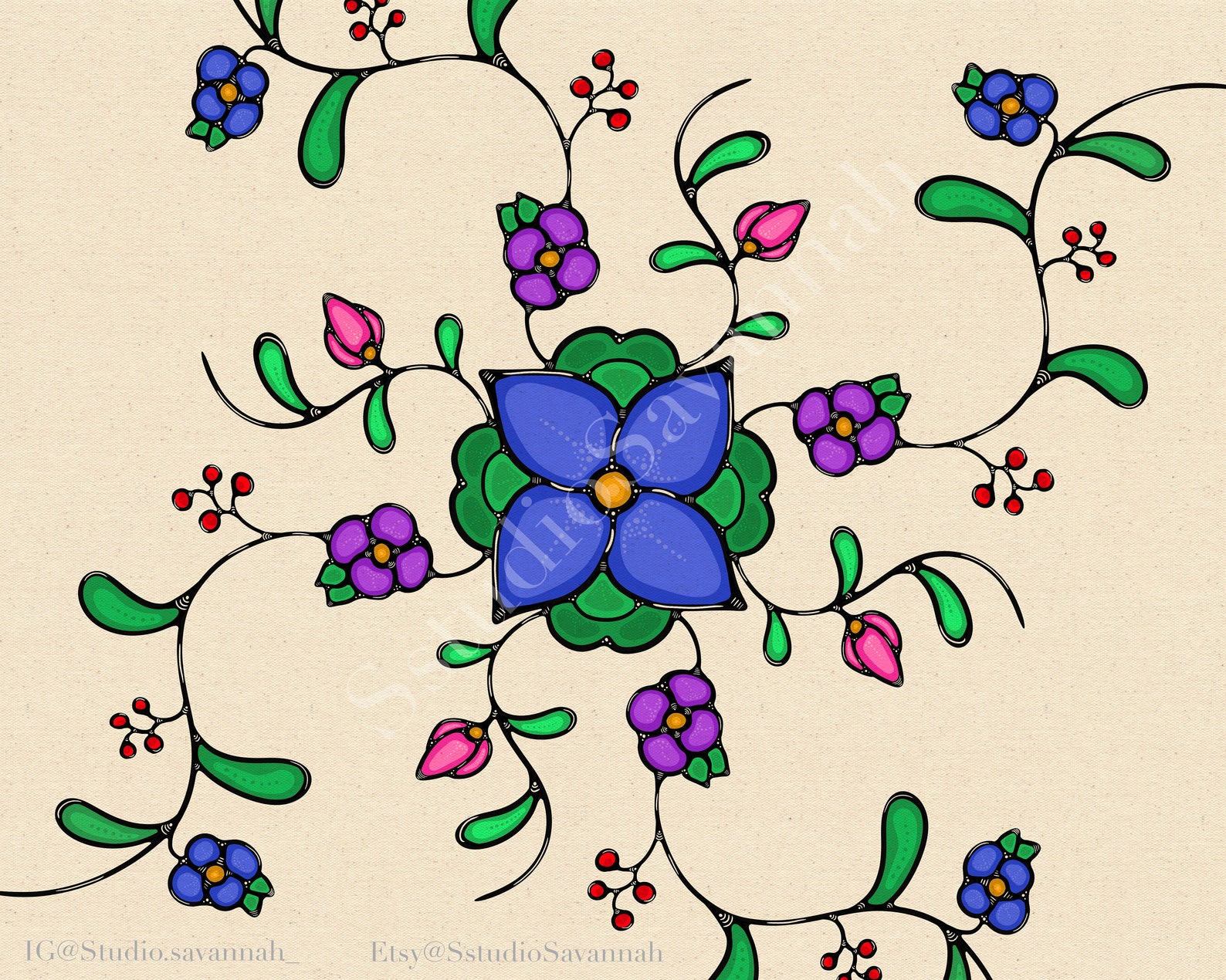 Blue Indigenous Floral Wall Art | Flowers | DIGITAL DOWNLOAD ...