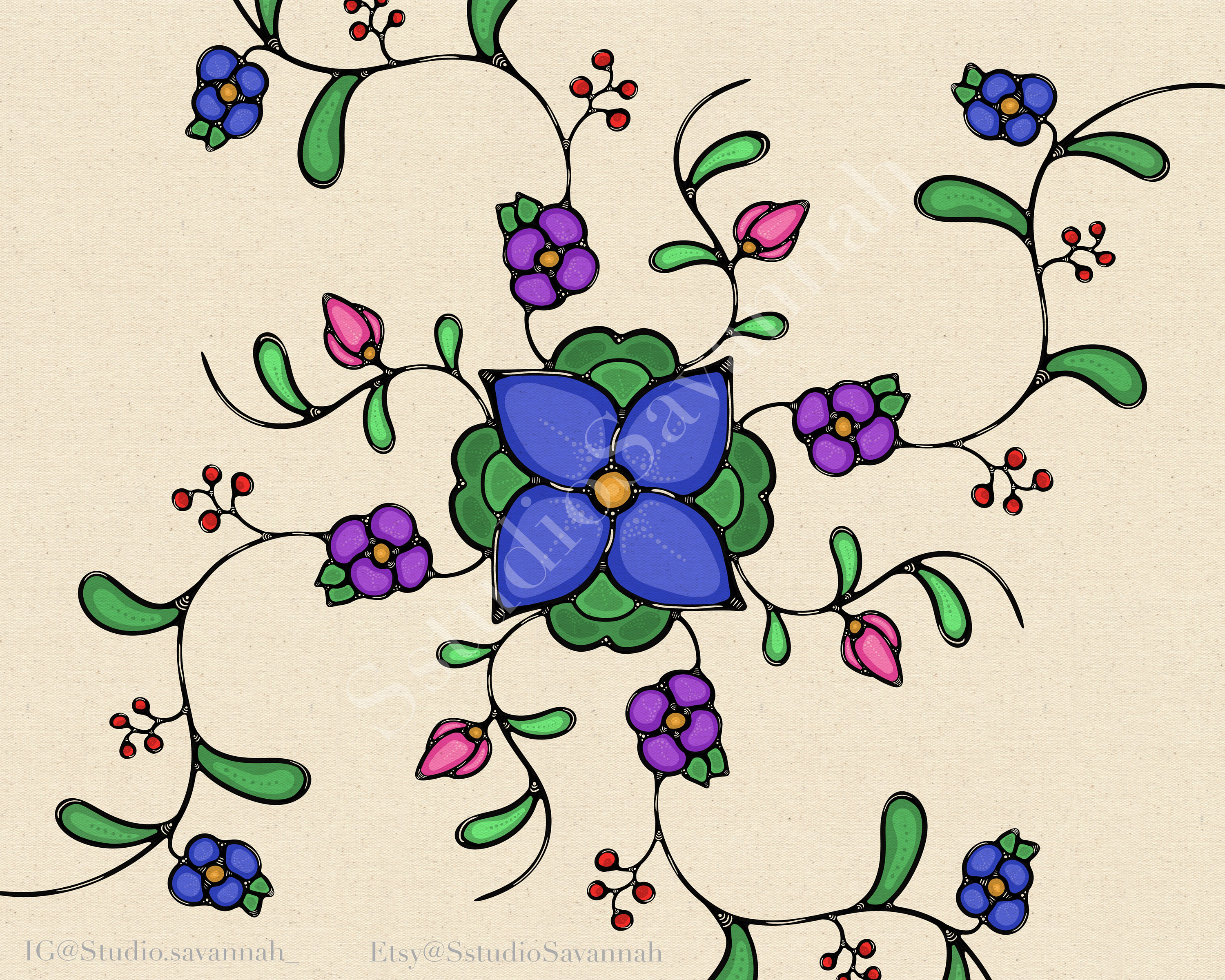 Blue Indigenous Floral Wall Art | Flowers | DIGITAL DOWNLOAD ...
