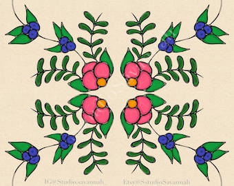 Blue Indigenous Floral Wall Art | Flowers | DIGITAL DOWNLOAD ...