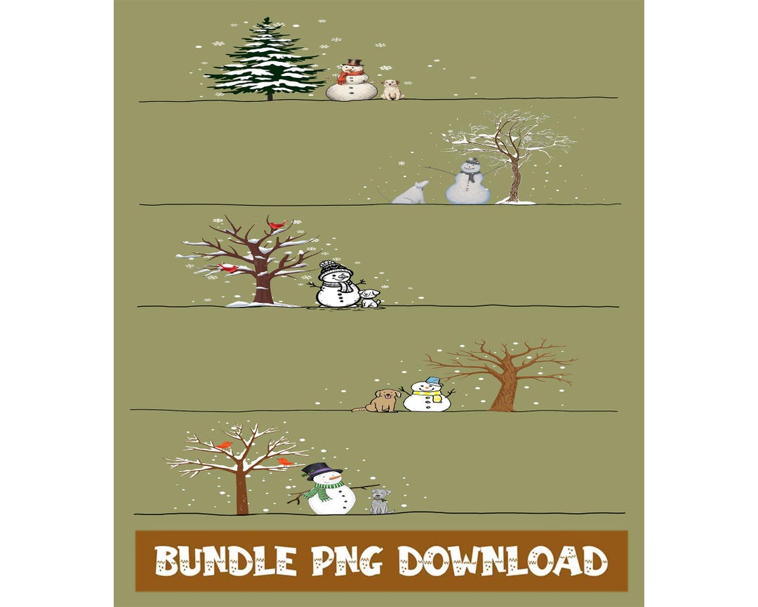 Snowman and Dog PNG, Snowman Divider Clipart, Christmas Png, 5 Hand ...