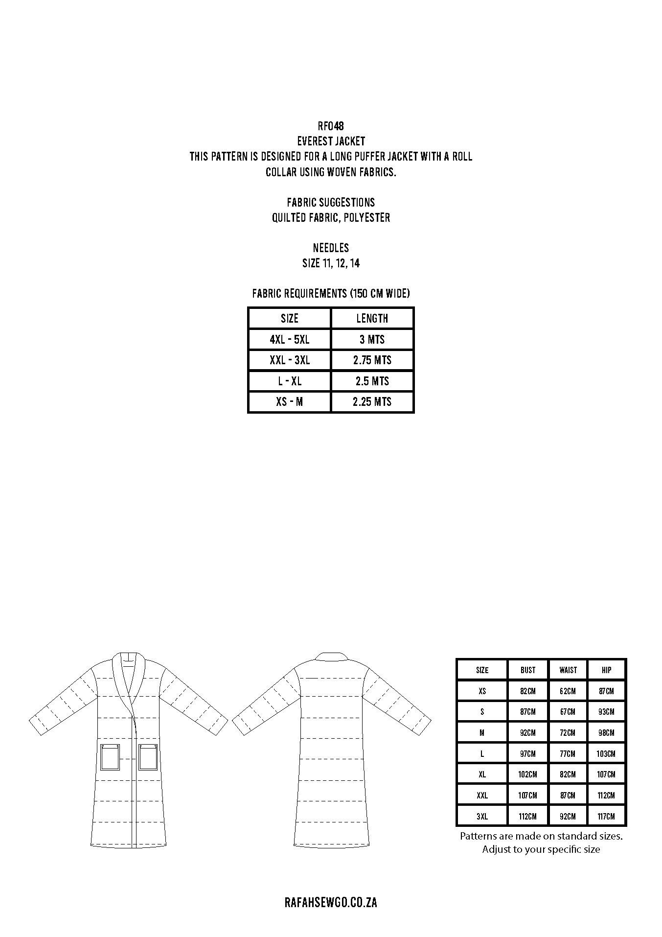 RF048 - Everest Jacket Sewing Pattern - Etsy