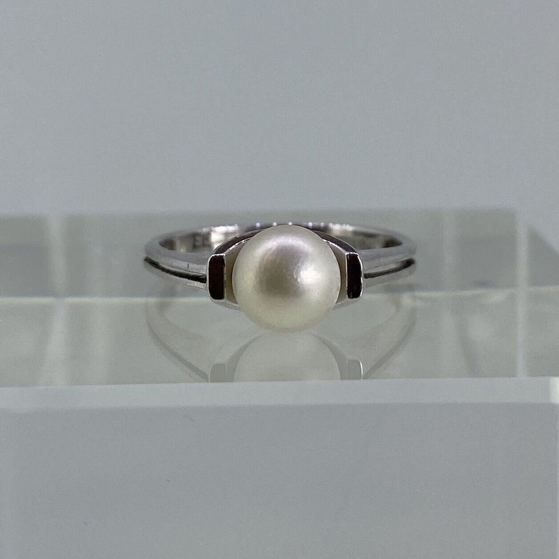 Retro Pearl Split Shoulder Tension Set Ring 9ct 9k White Gold Size O - Etsy