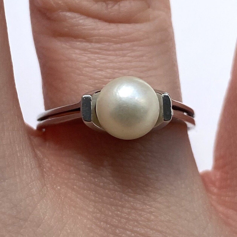Retro Pearl Split Shoulder Tension Set Ring 9ct 9k White Gold Size O - Etsy