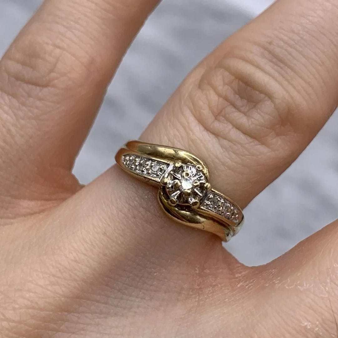 9 Ct Gold Diamond Twist Ring 375 9k Yellow Gold - Size K - Etsy