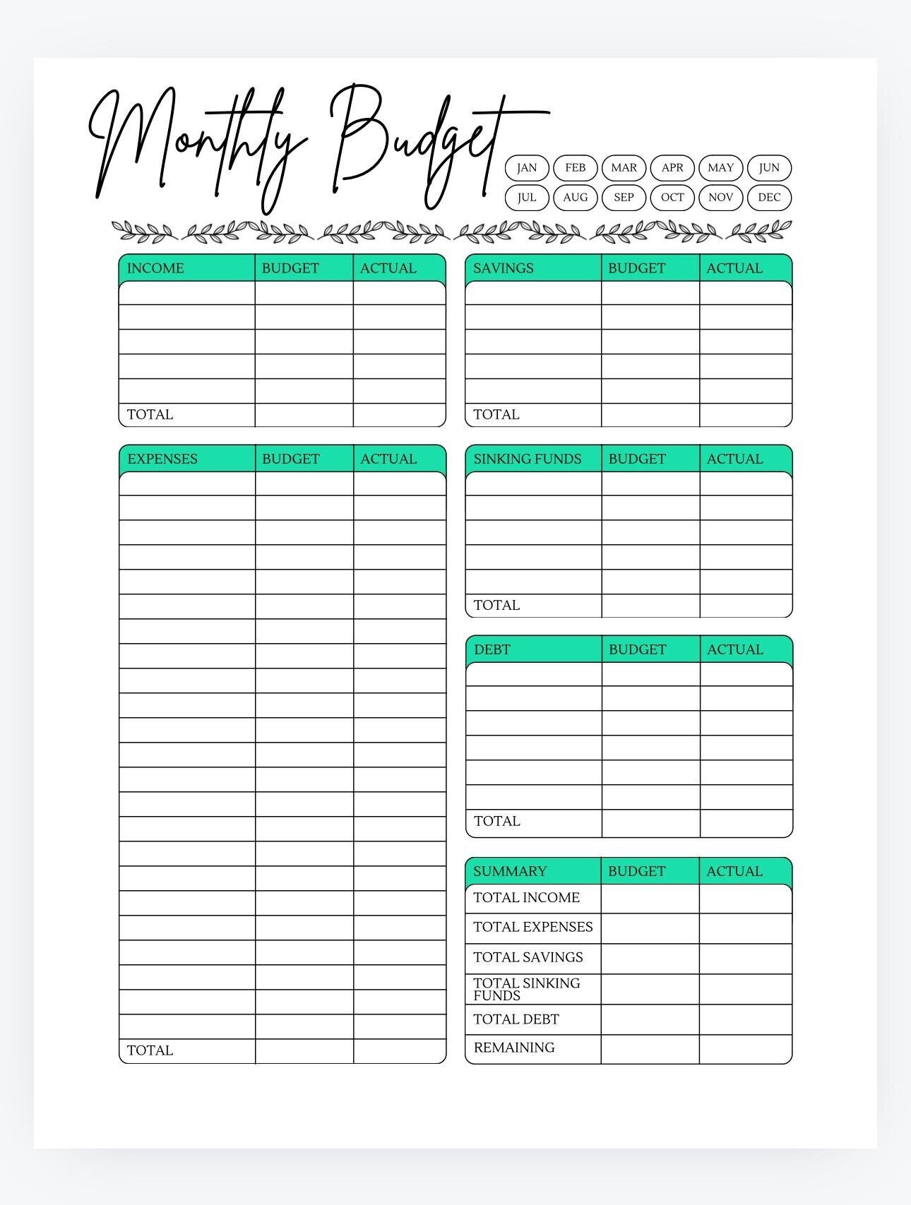Monthly Budget Template - Etsy