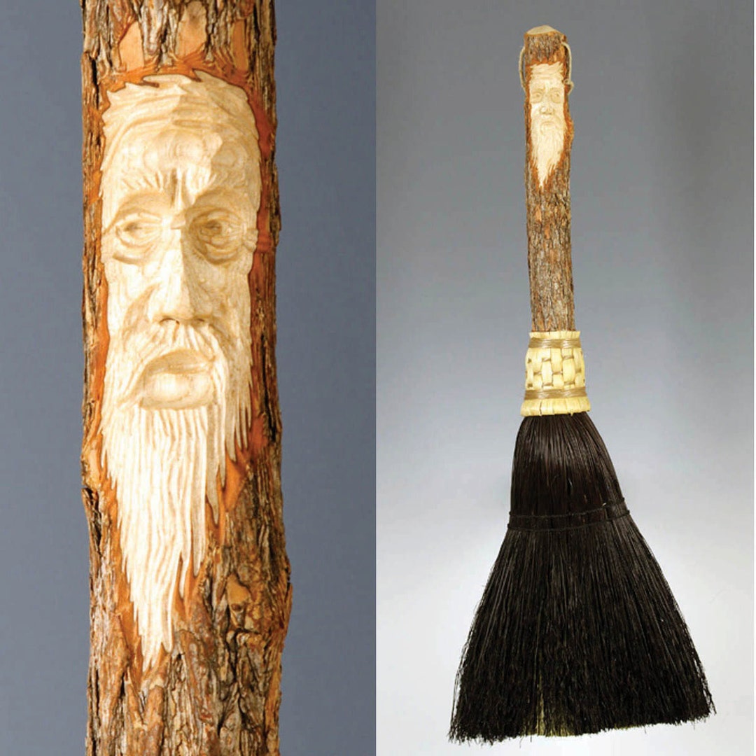 Fireplace Broom With Hand Carved Tree Spirit in Choice of Natural ...