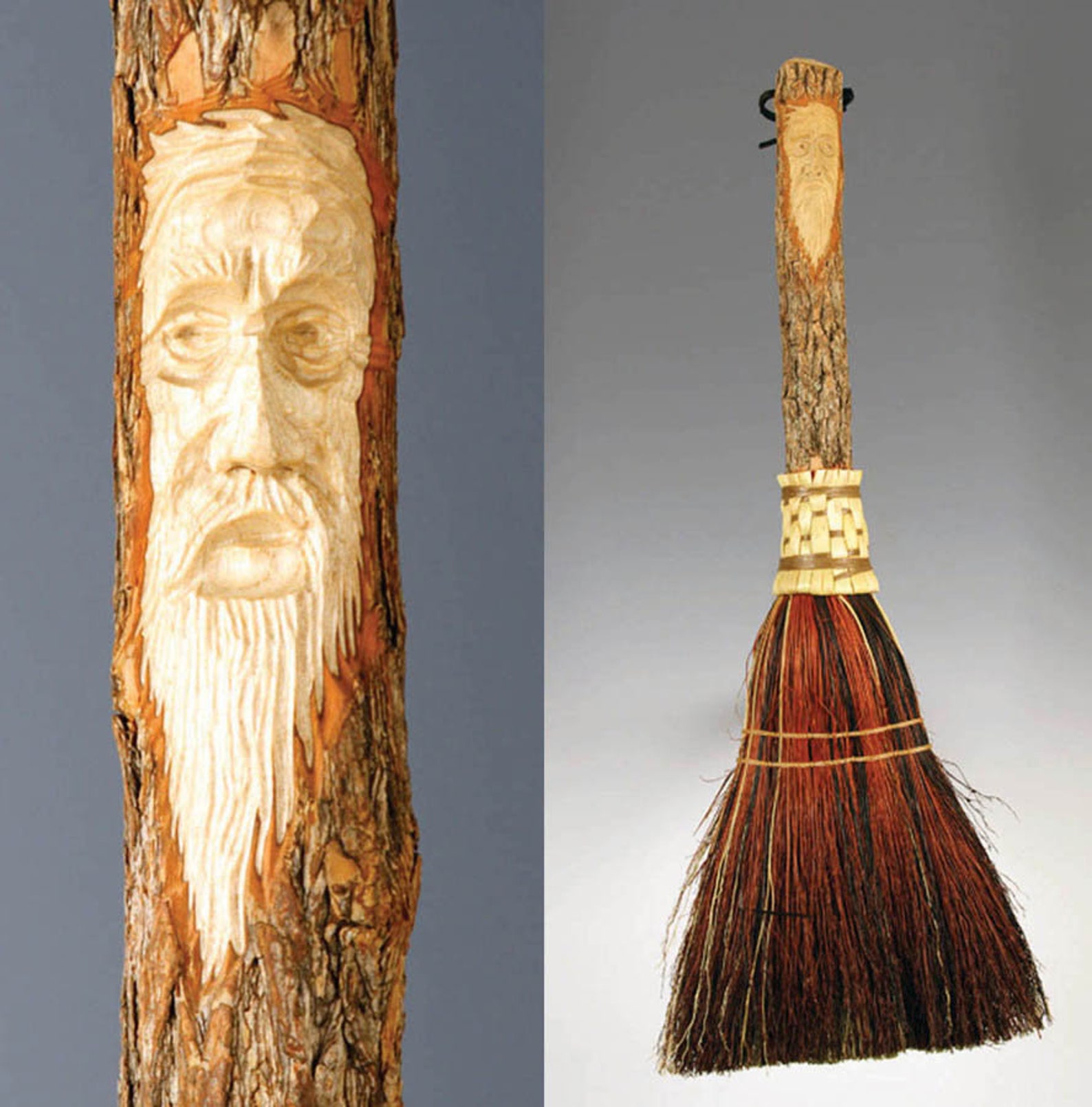 Fireplace Broom With Hand Carved Wood Handle in Your Choice of - Etsy