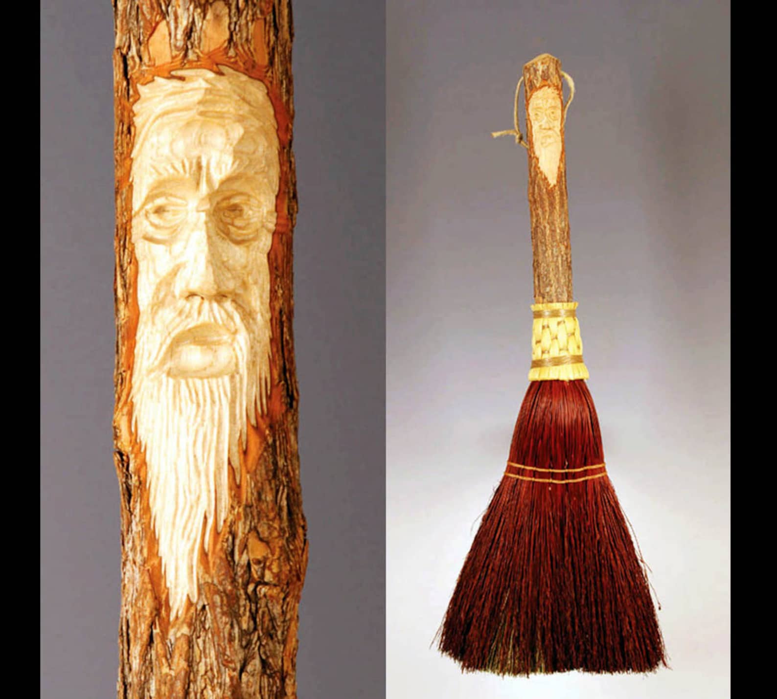 Fireplace Broom with Carving Hearth Broom with Tree Spirit | Etsy