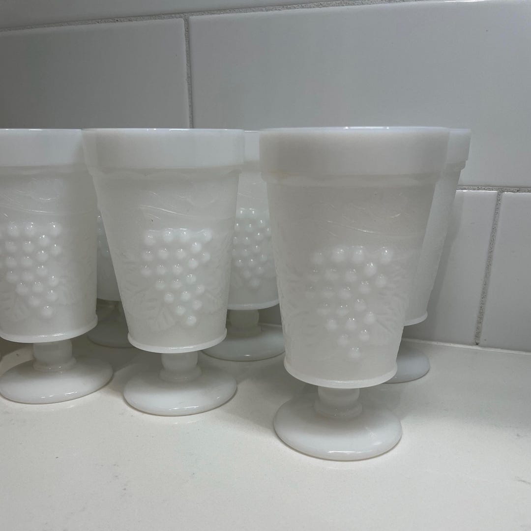 1950’s Footed Pedestal Translucent Milk Glass Tumblers/goblets Drink ...