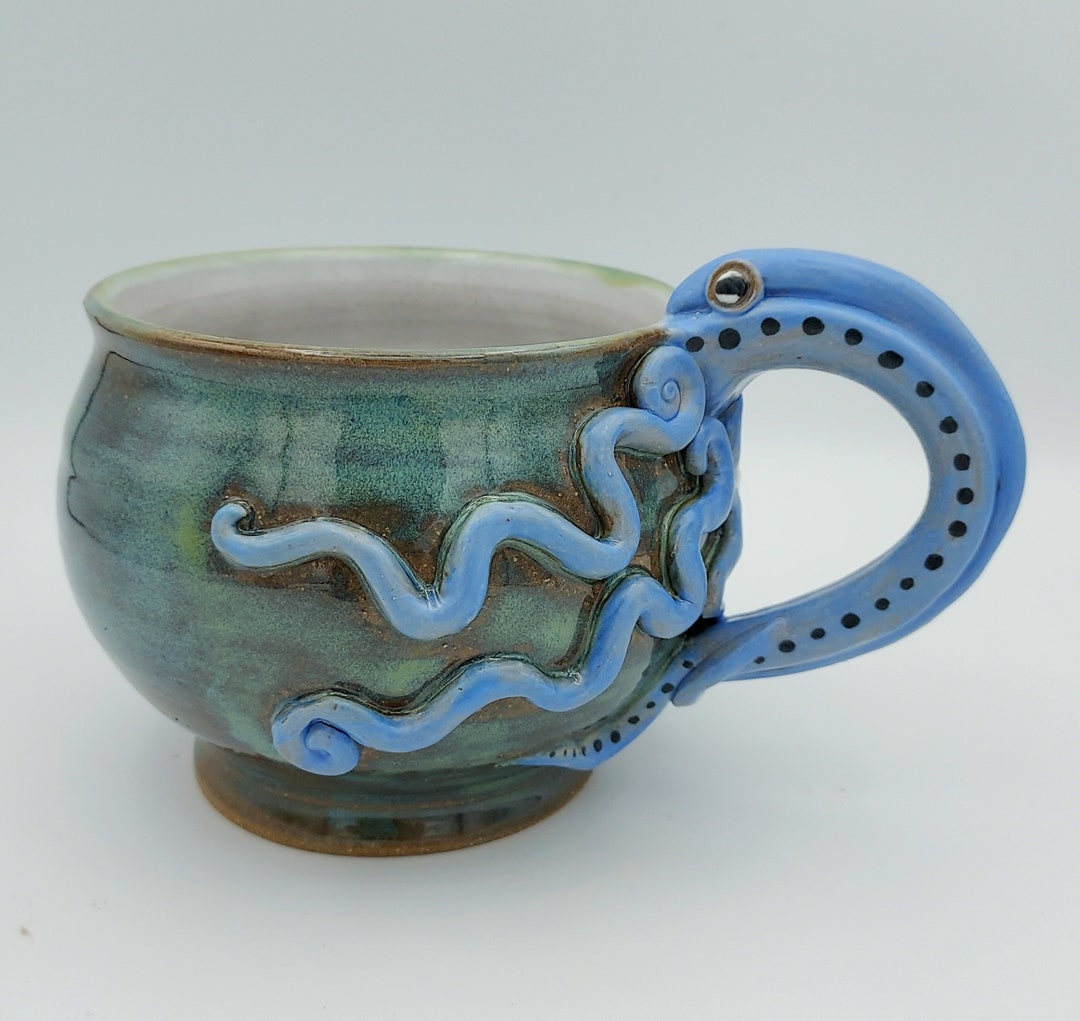 Squid Octopus Ceramic Mug in Turquoise and Blue, Large - Etsy