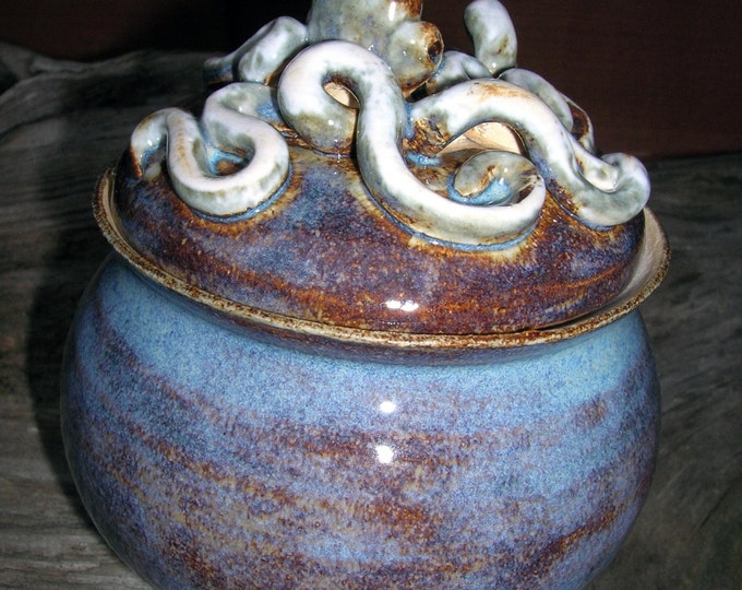 Blue on Brown SQUID Octopus Lidded Jar- Stoneware - Etsy