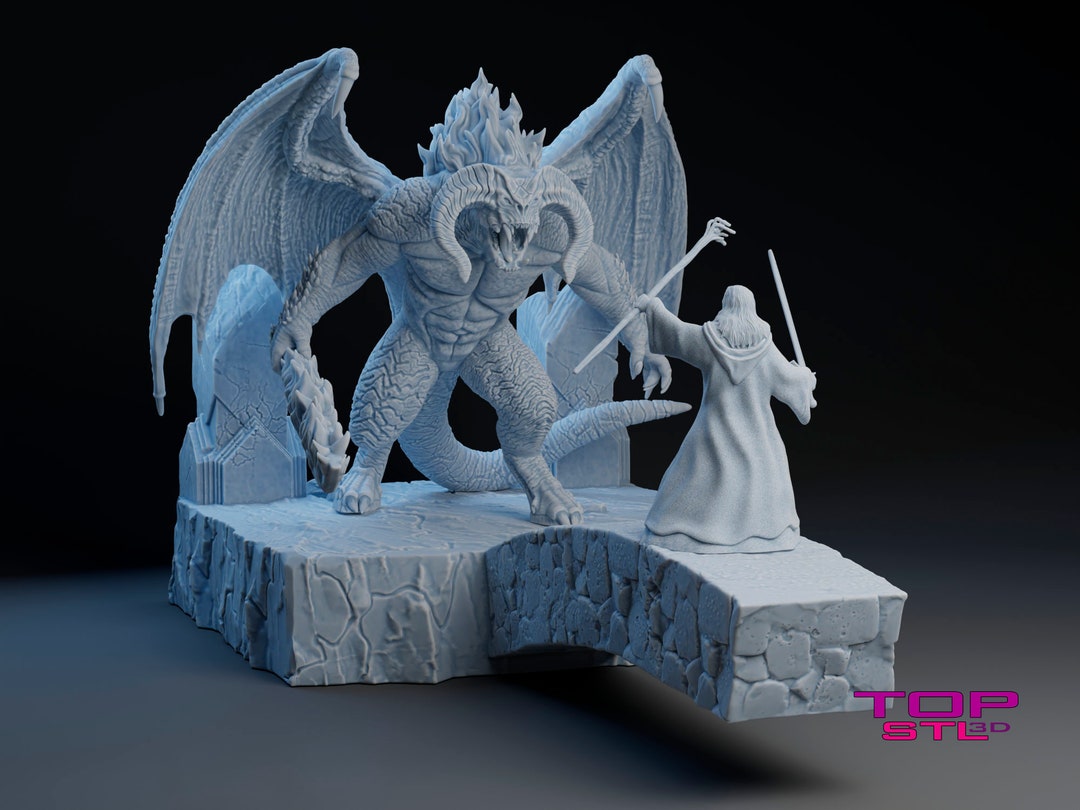 STL File for 3d Printer Figure of Balrog and Gandalf Diorama - Etsy