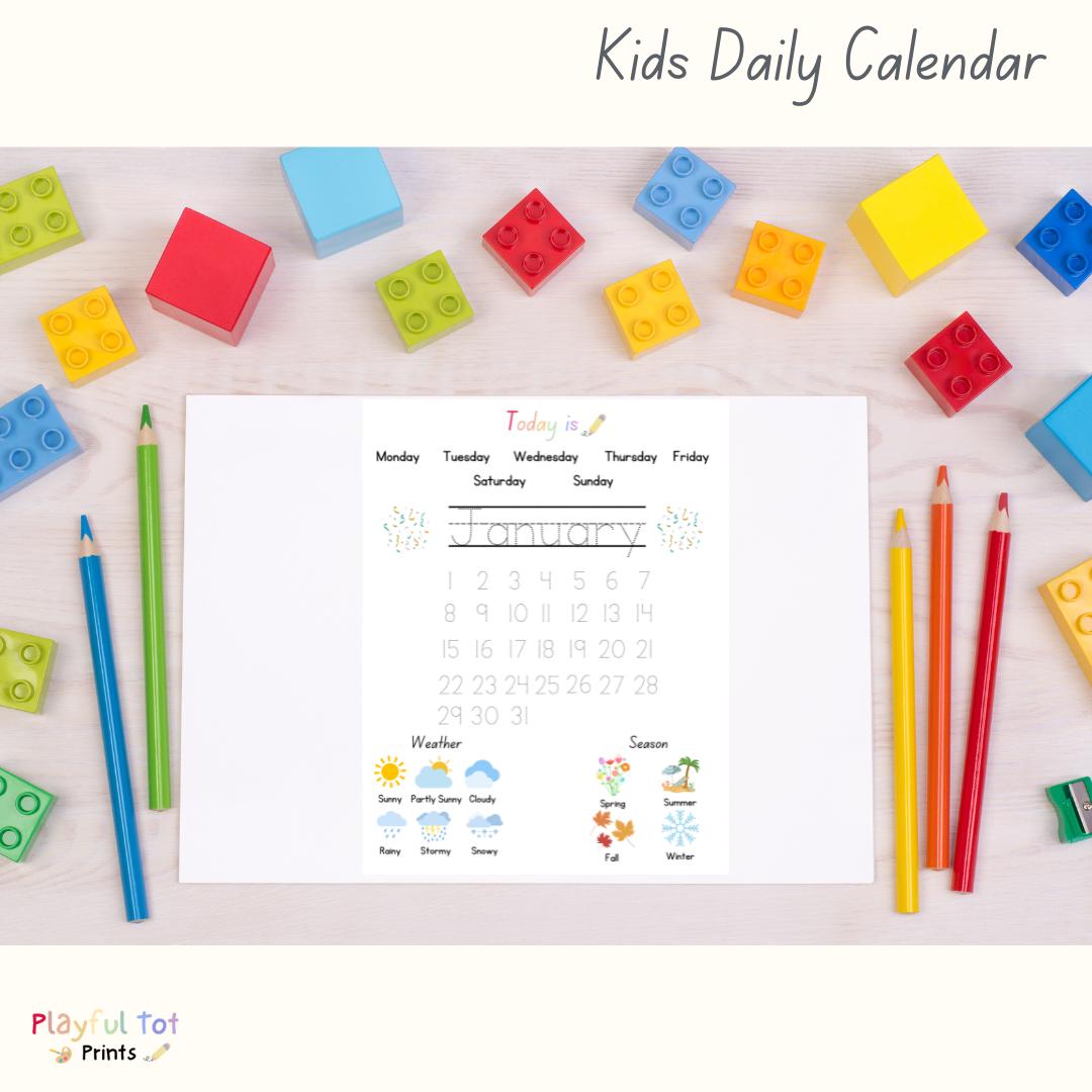 Kids Daily Calendar Printable | Traceable Calendar Printable | Morning ...