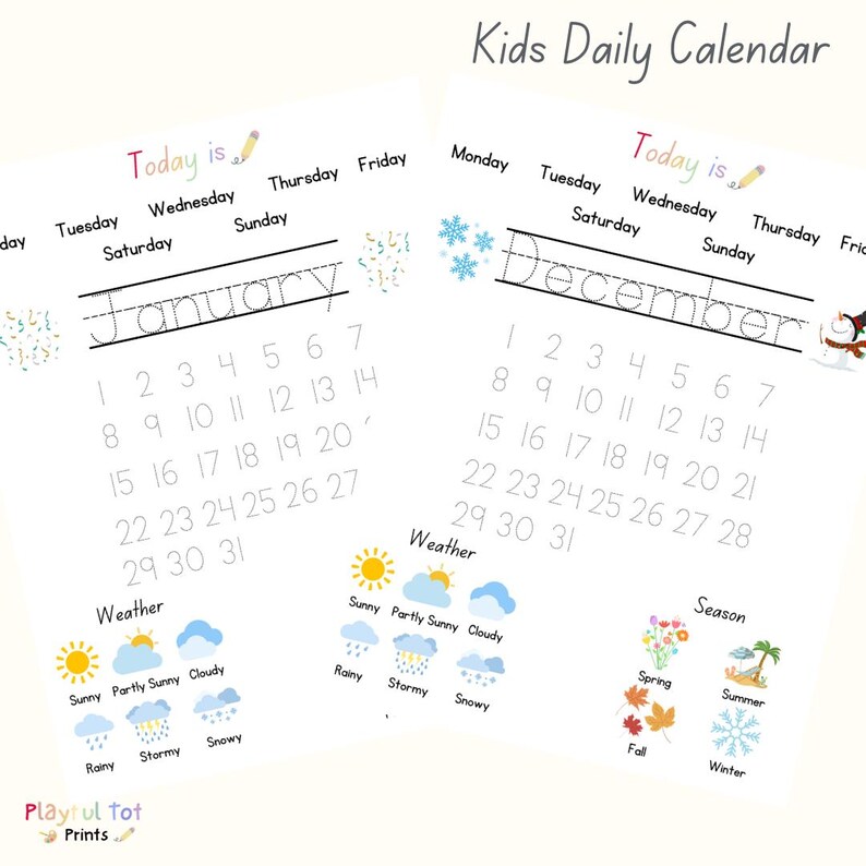Kids Daily Calendar Printable | Traceable Calendar Printable | Morning ...