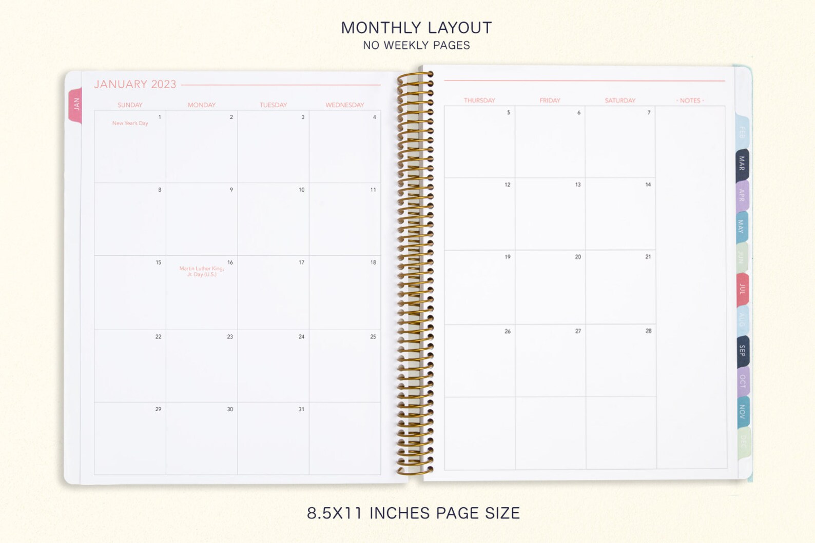 8.5x11 MONTHLY PLANNER Notebook 2022 2023 No Weekly View - Etsy