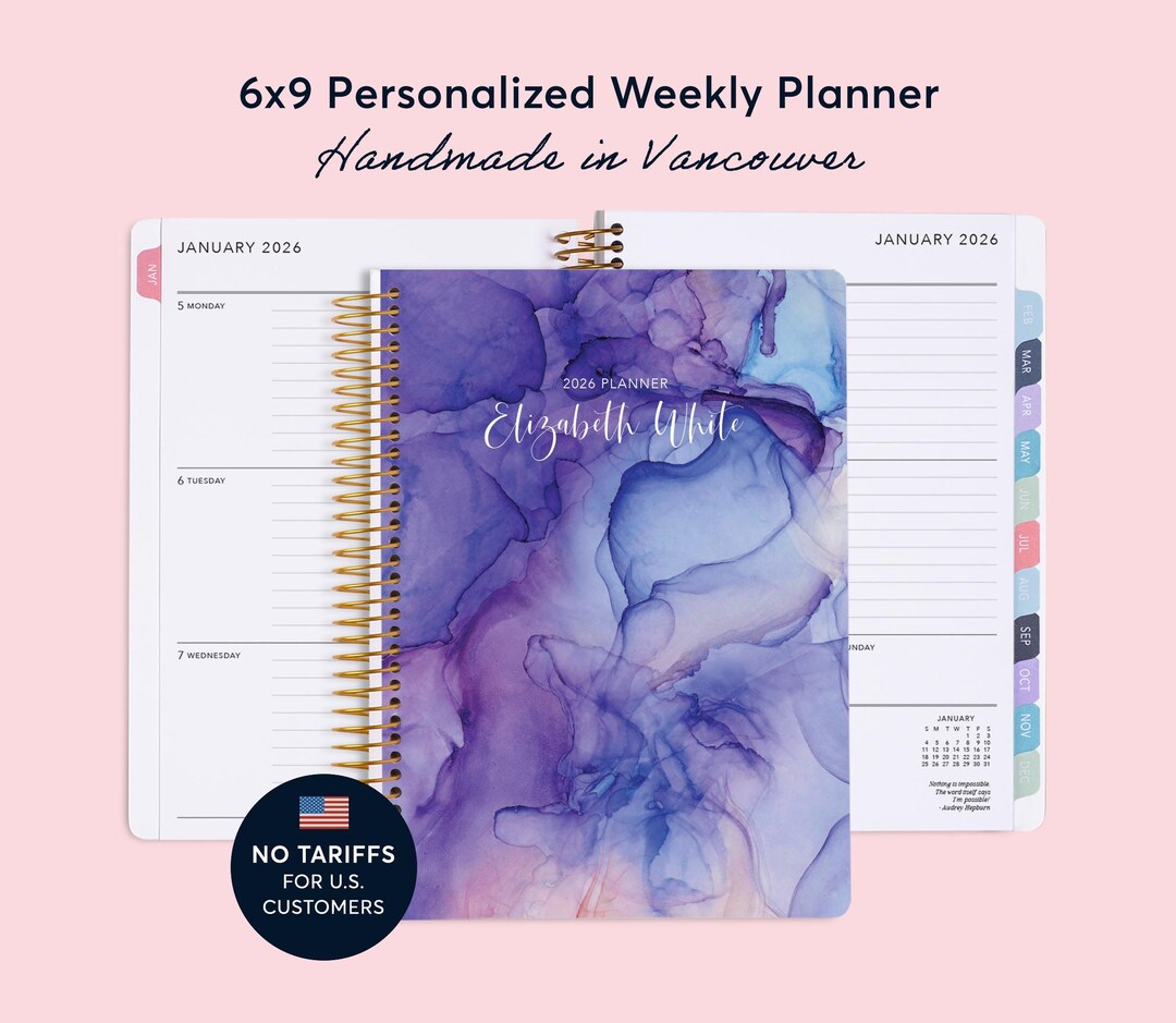 6x9 Personalized Planner 2026 - 12 Month Calendar - Weekly Planner 2026 ...