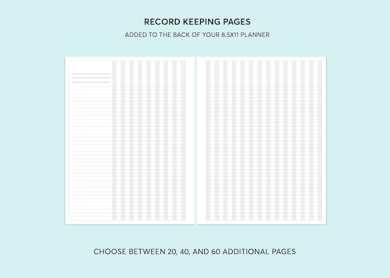 8.5x11 ADDITIONAL RECORD KEEPING | Selection of 20, 40 or 60 Record ...
