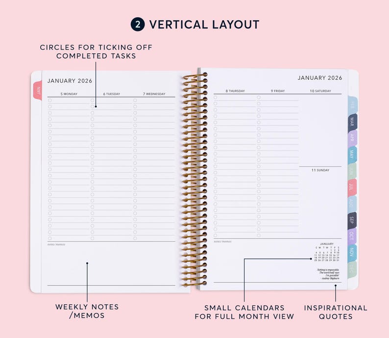 2026 Planner - 12 Month Calendar - Weekly Planner - Personalized Agenda ...