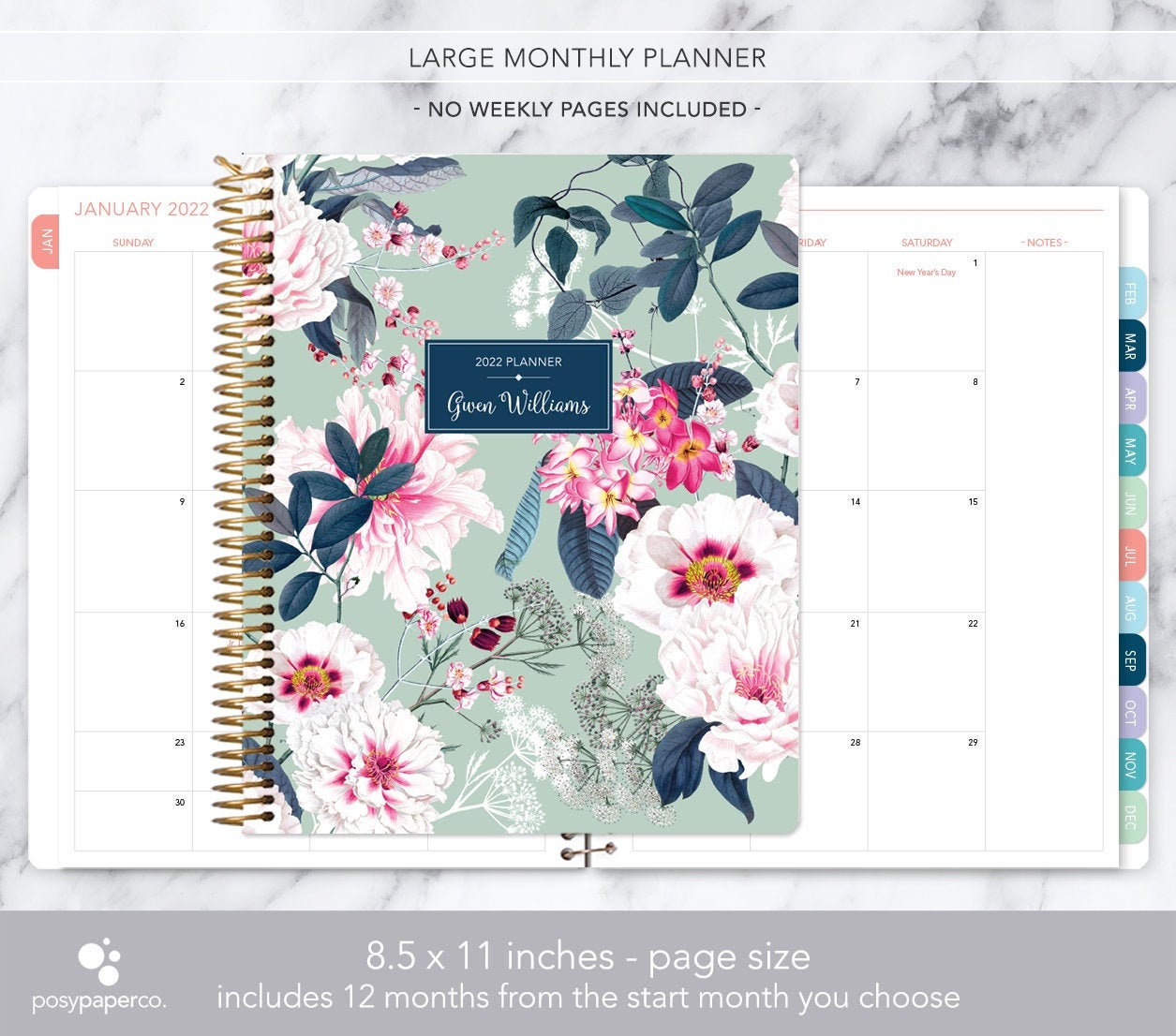 8.5x11 MONTHLY PLANNER Notebook 2022 2023 No Weekly View | Etsy