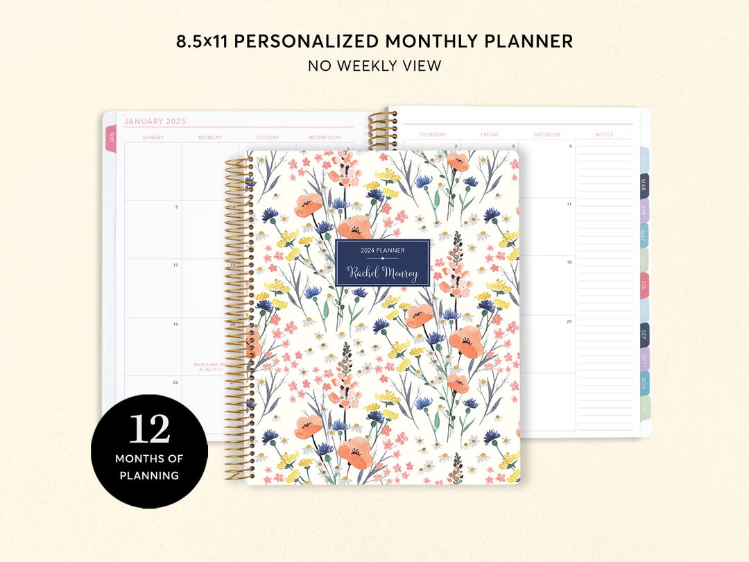 8.5x11 MONTHLY PLANNER Notebook | 2026 2027 No Weekly View | Custom ...
