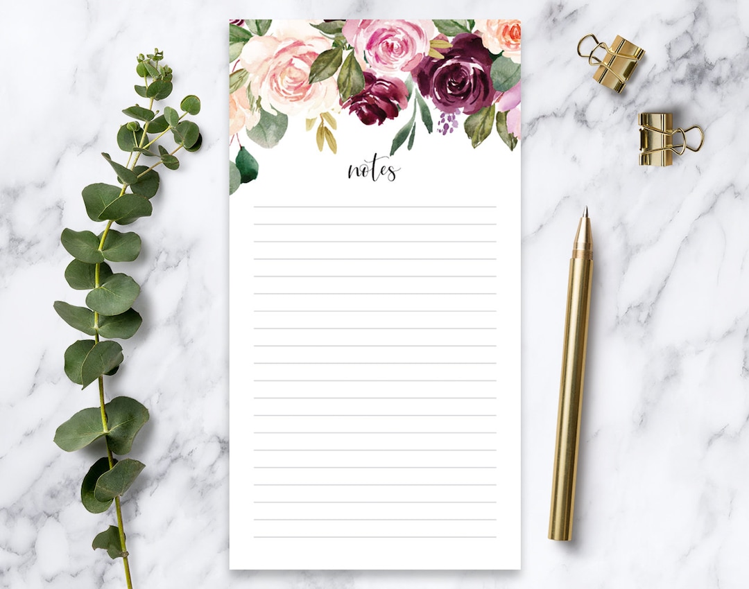 Lined Notepad - Floral Notepad - Tear off Notepad - to Do List Notepad ...