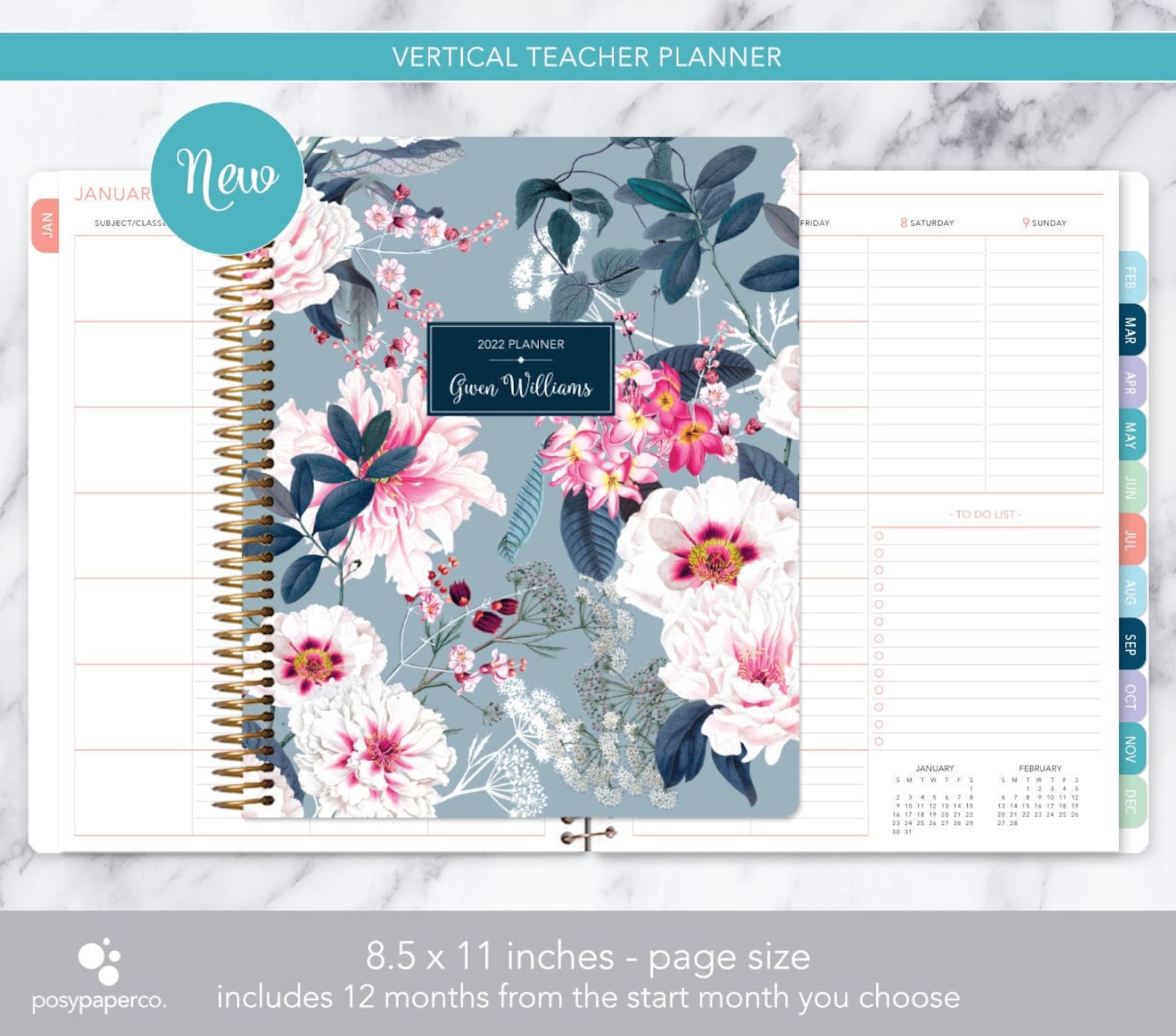 VERTICAL TEACHER PLANNER Teacher Planner 8.5x11 2022-2023 - Etsy